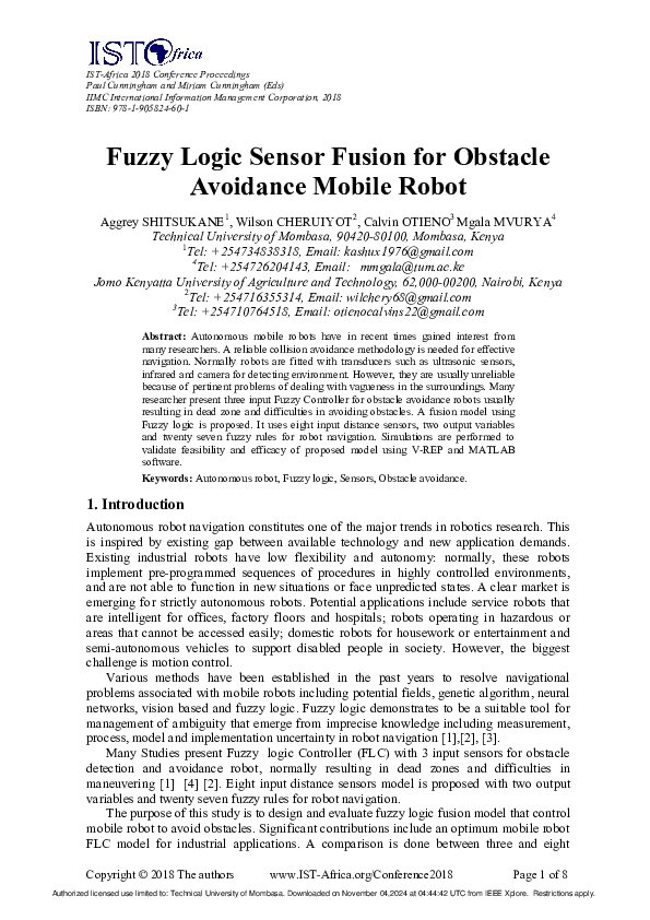 (PDF) Fuzzy Logic Sensor Fusion for Obstacle Avoidance Mobile Robot