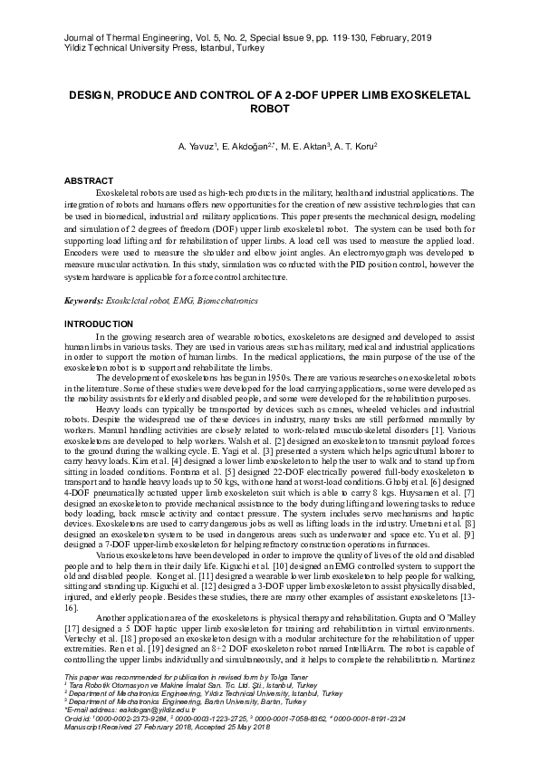 (PDF) Design, Produce and Control of a 2-DOF Upper Limb Exoskeletal Robot