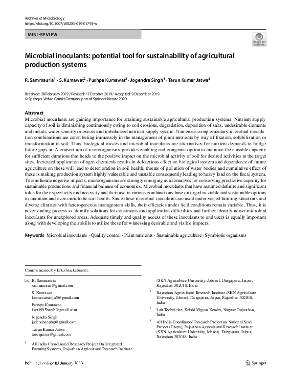 (PDF) Microbial inoculants: potential tool for sustainability of agricultural production systems