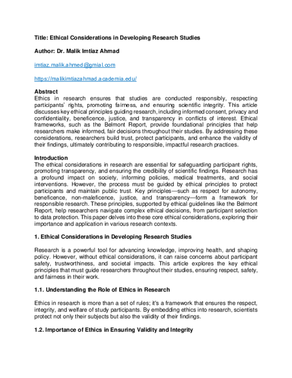 (PDF) Title: Ethical Considerations in Developing Research Studies