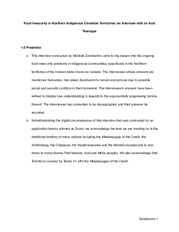 (PDF) An Interview With An Indigenous Student - Indigenous Food Insecurity