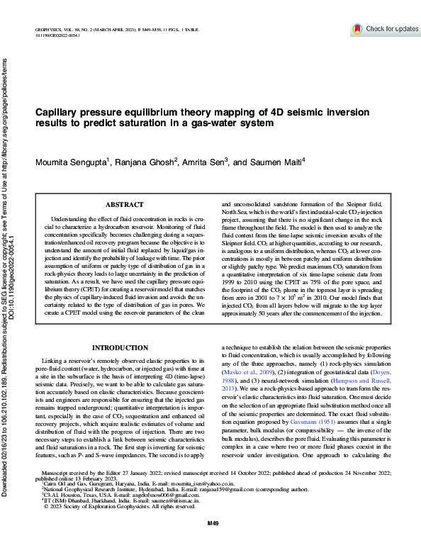 (PDF) Capillary pressure equilibrium theory mapping of 4D seismic inversion results to predict ...