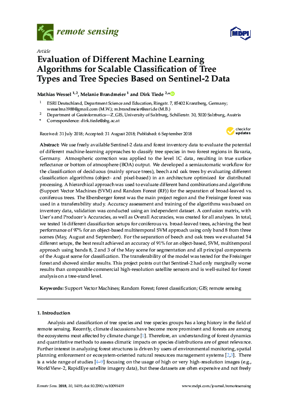 Pdf Evaluation Of Different Machine Learning Algorithms For Scalable Classification Of Tree
