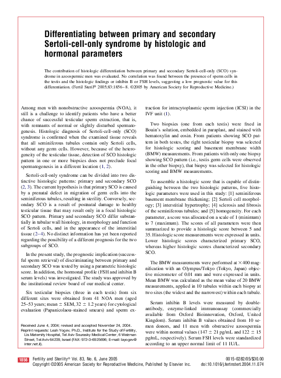 (PDF) Differentiating between primary and secondary Sertoli-cell-only ...
