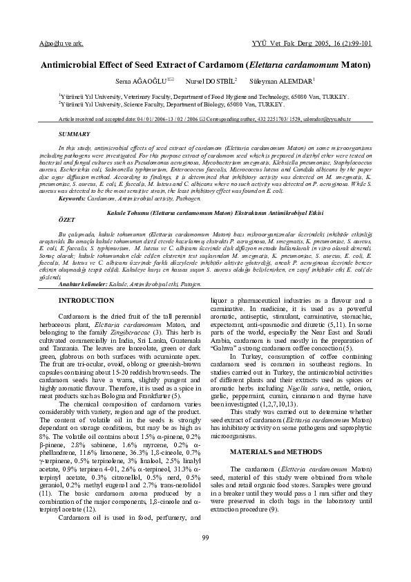 (PDF) Antimicrobial effect of seed extract of cardamom (Elettarıa ...