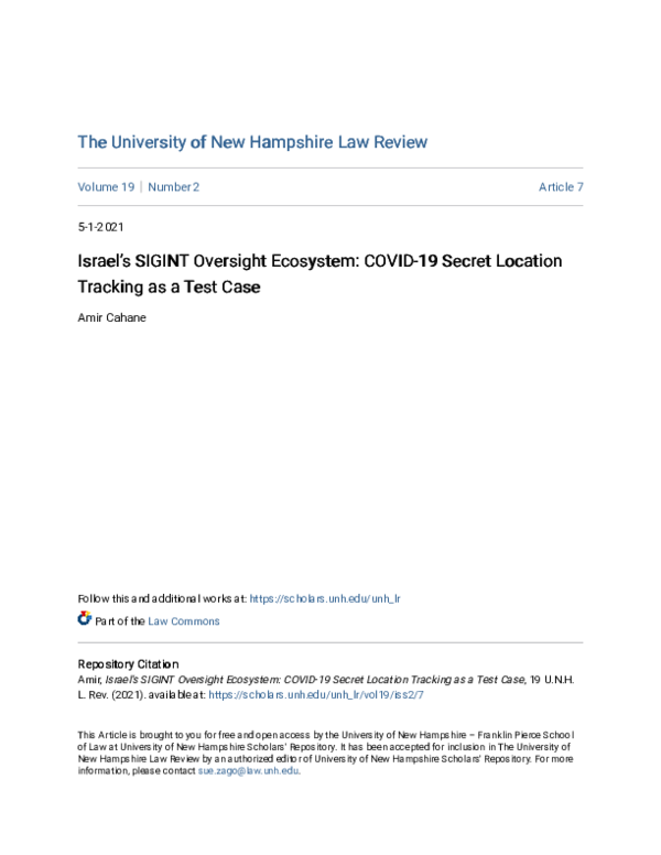 (PDF) Israel's SIGINT Oversight Ecosystem: COVID-19 Secret Service ...