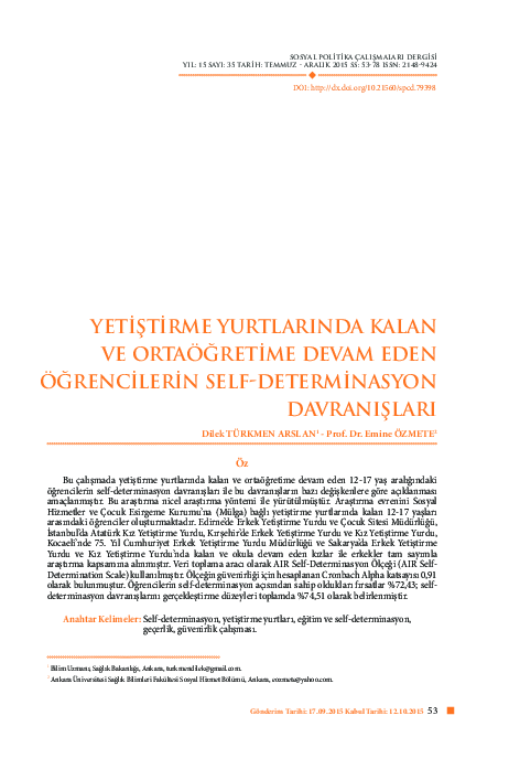 (PDF) Yeti̇şti̇rme Yurtlarinda Kalan Ve Ortaöğreti̇me Devam Eden Öğrenci̇leri̇n Self ...