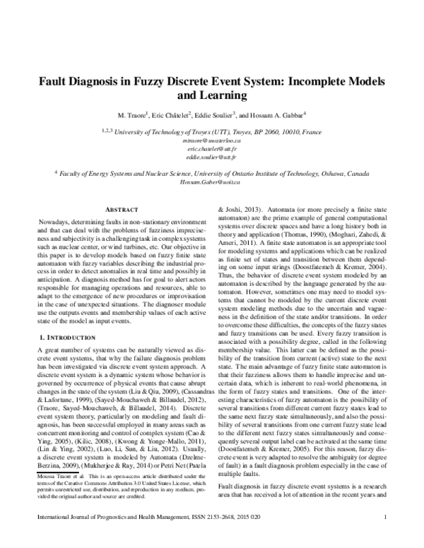 (PDF) Fault Diagnosis in Fuzzy Discrete Event System: IncompleteModels and Learning