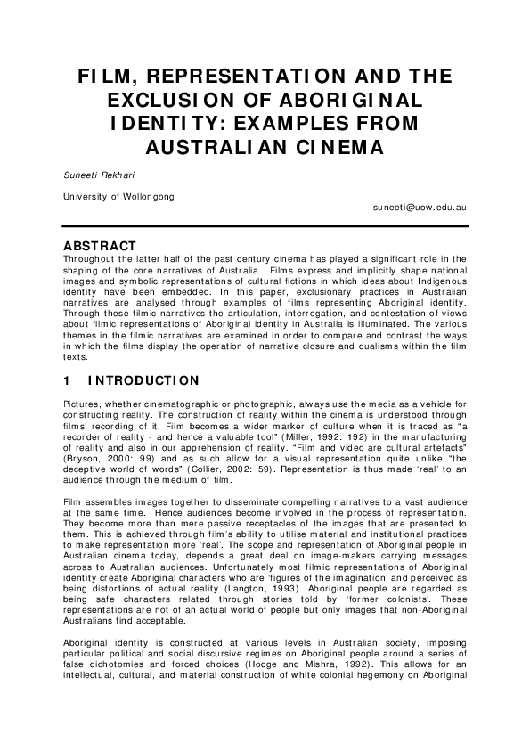 (PDF) Film, Representation and the Exclusion of Aboriginal Identity ...