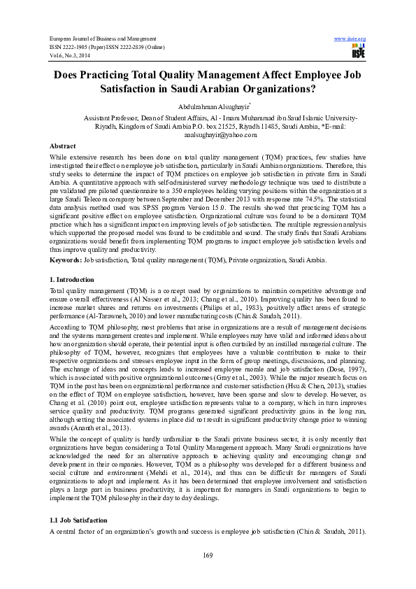 (PDF) Does Practicing Total Quality Management Affect Employee Job ...