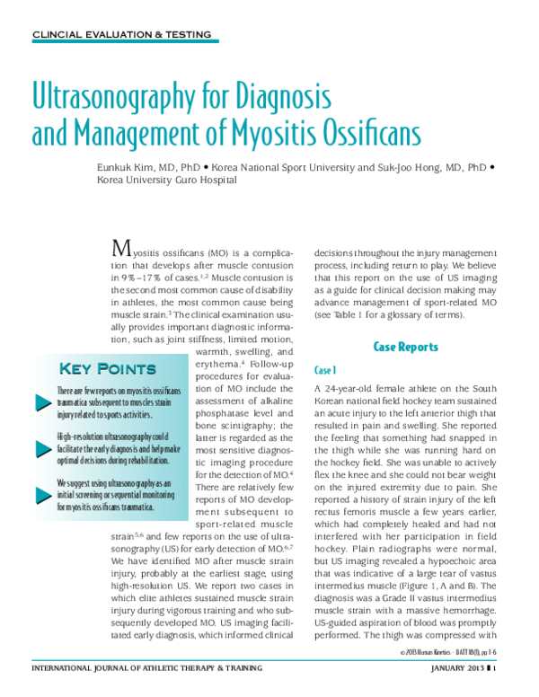 (PDF) Ultrasonography for Diagnosis and Management of Myositis Ossificans