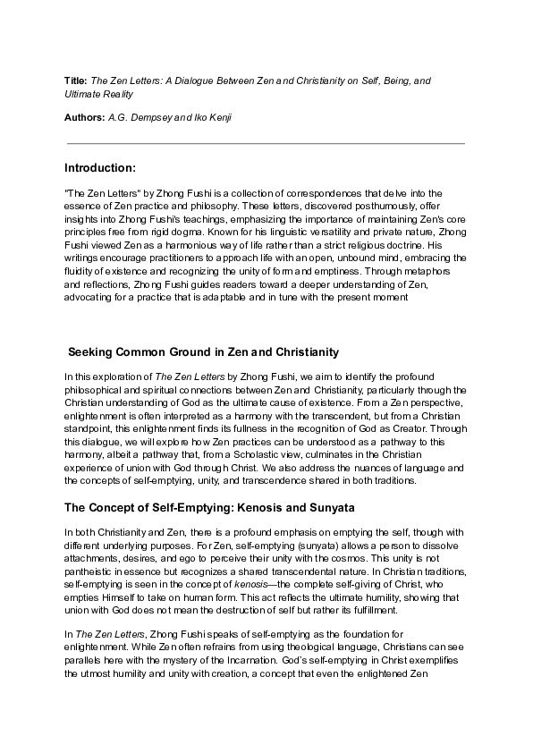 (PDF) The Zen Letters A Dialogue Between Zen and Christianity