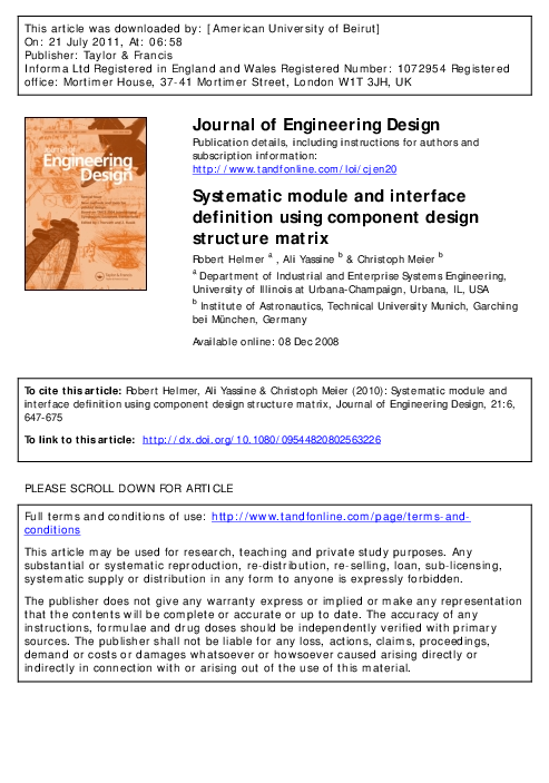 (PDF) Systematic module and interface definition using component design structure matrix