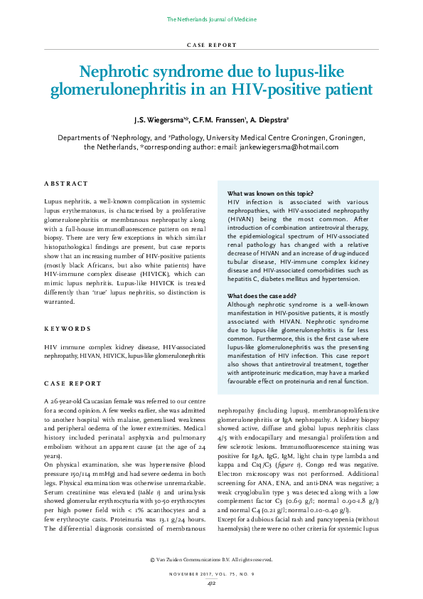(PDF) Nephrotic syndrome due to lupus-like glomerulonephritis in an HIV ...
