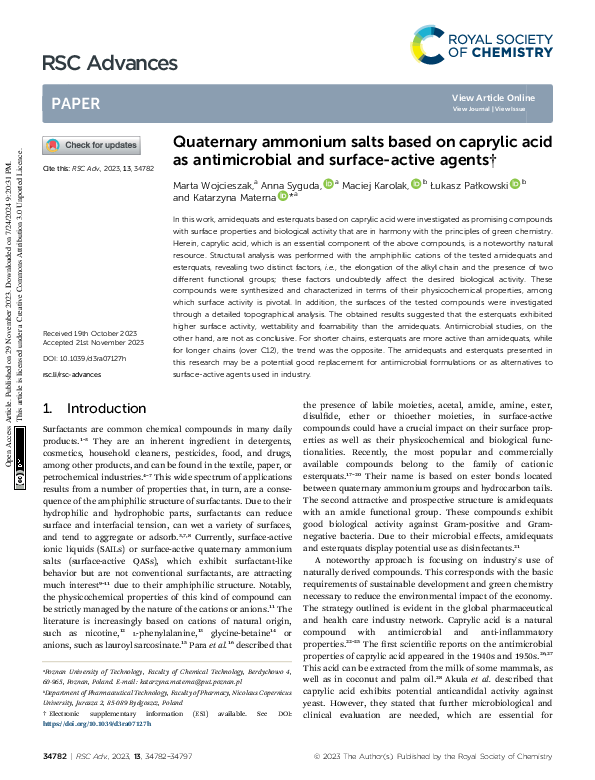 (PDF) Quaternary ammonium salts based on caprylic acid as antimicrobial and surface-active agents