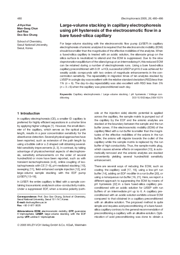 (PDF) Large-volume stacking in capillary electrophoresis using pH hysteresis of the ...