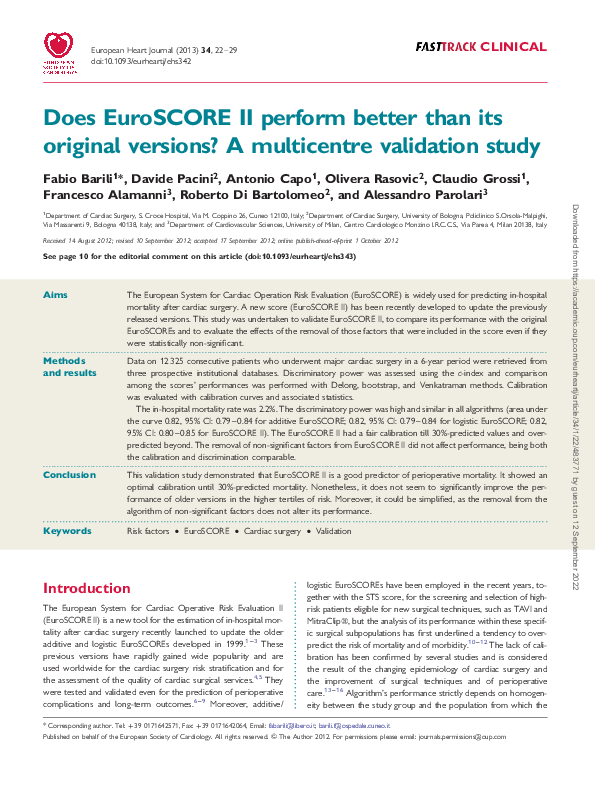 (PDF) Does EuroSCORE II perform better than its original versions? A ...