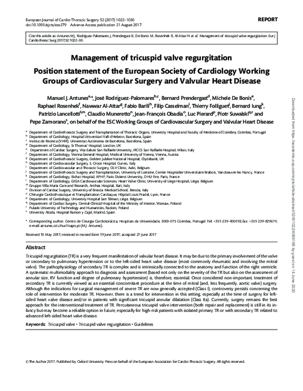 (PDF) Management of tricuspid valve regurgitation