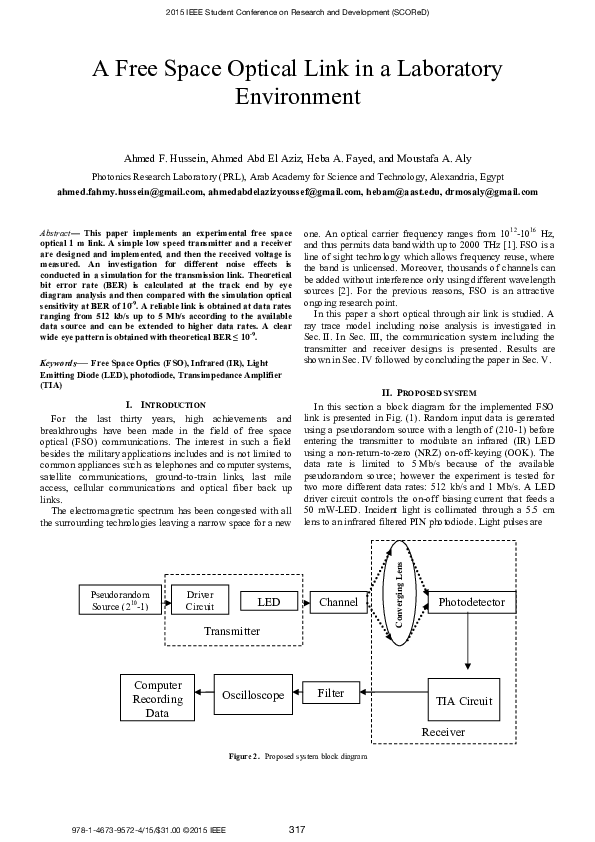 (PDF) A free space optical link in a laboratory environment