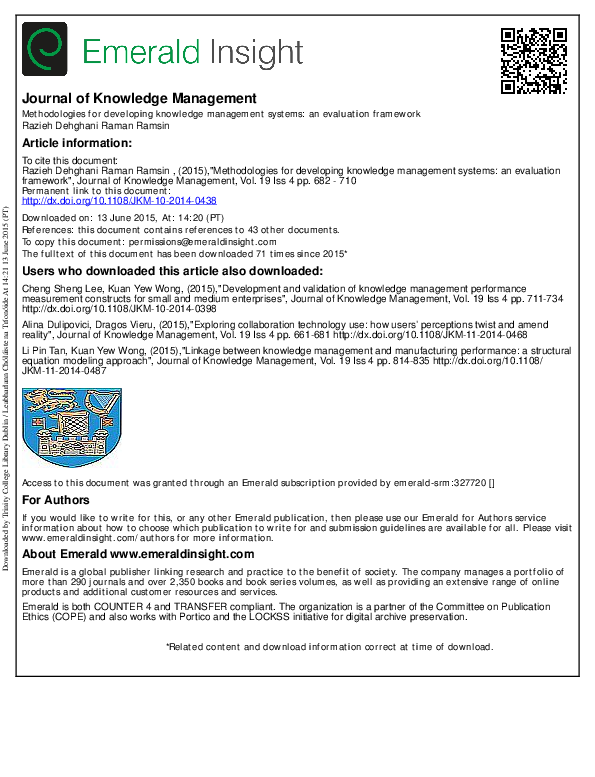 (PDF) Methodologies for developing knowledge management systems: an evaluation framework