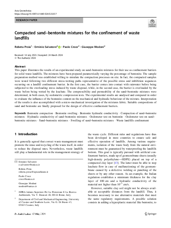 (PDF) Compacted sand–bentonite mixtures for the confinement of waste ...