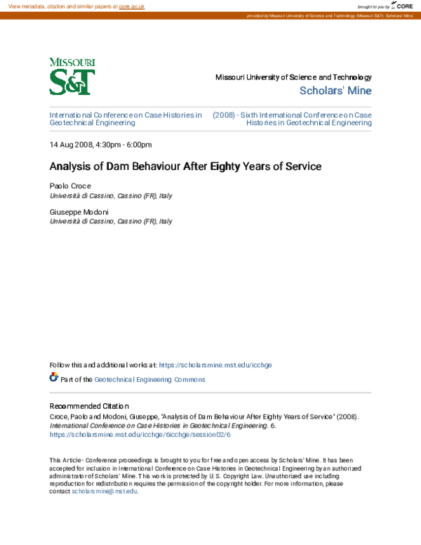 (PDF) Analysis of Dam Behaviour After Eighty Years of Service