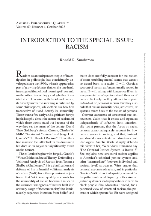 (PDF) Introduction to the Special Issue: Racism