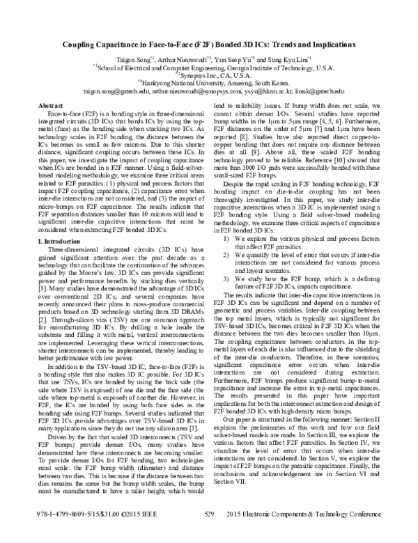 (PDF) Coupling capacitance in face-to-face (F2F) bonded 3D ICs: Trends and implications
