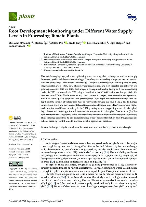 (PDF) Root Development Monitoring under Different Water Supply Levels ...