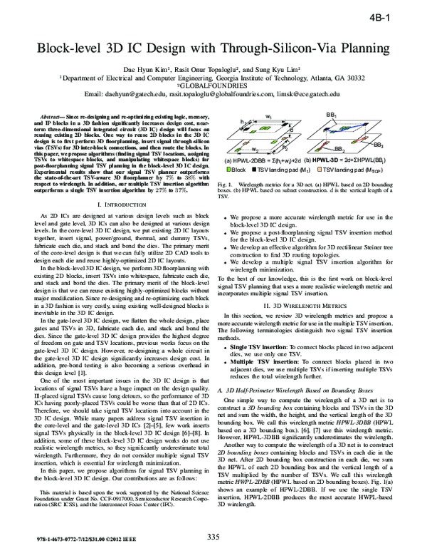 (PDF) Block-level 3D IC design with through-silicon-via planning
