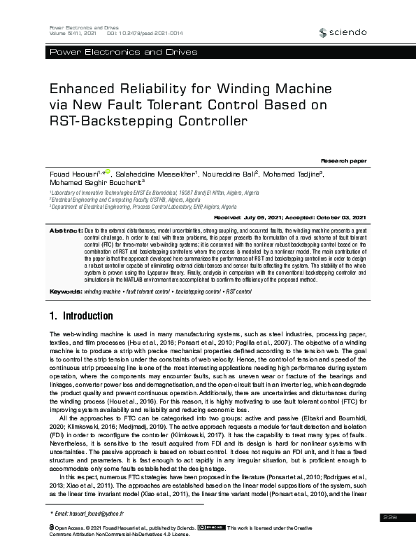 (PDF) Enhanced Reliability for Winding Machine via New Fault Tolerant ...