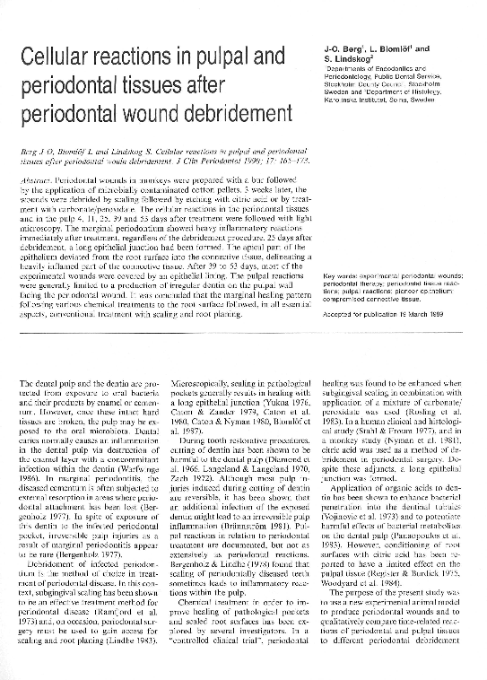 (PDF) Cellular reactions in pulpal and periodontal tissues after ...