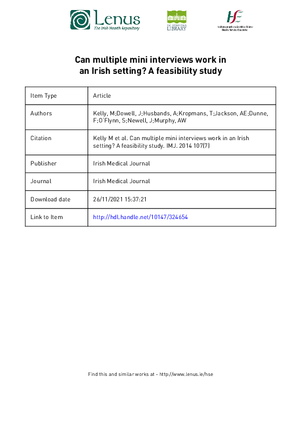 (PDF) Can Multiple Mini Interviews work in an Irish setting? A ...