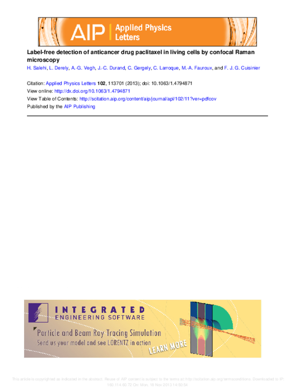 (PDF) Label-free detection of anticancer drug paclitaxel in living ...