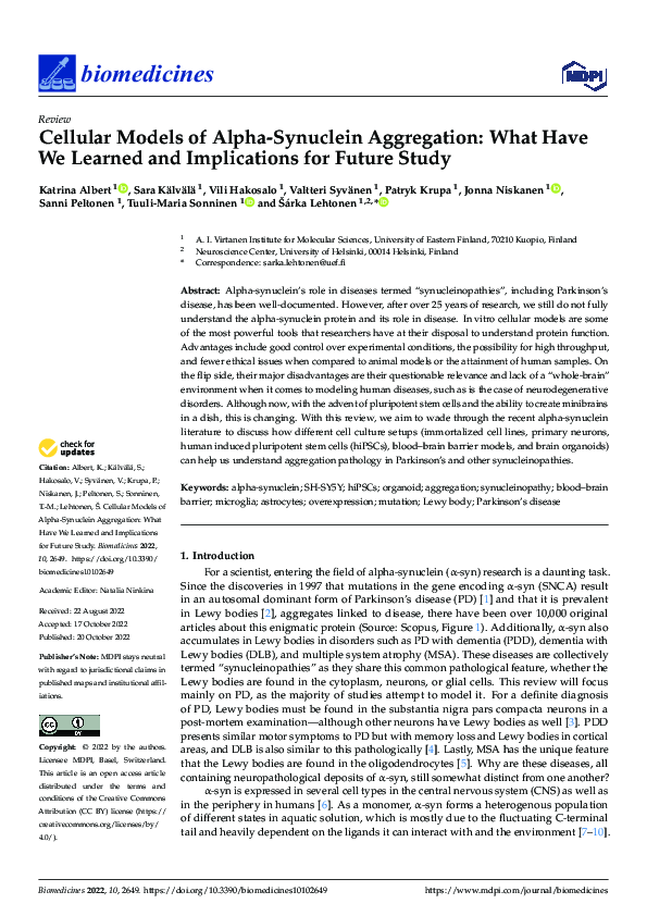 (PDF) Cellular Models of Alpha-Synuclein Aggregation: What Have We ...