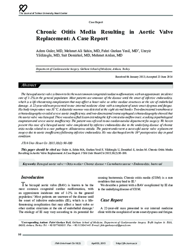 (PDF) Chronic Otitis Media Resulting in Aortic Valve Replacement: A ...