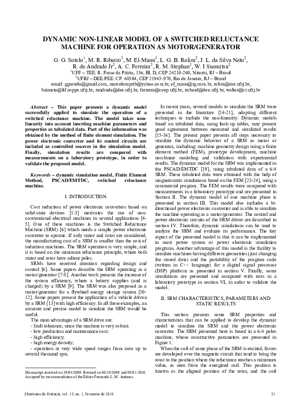 (PDF) Dynamic Non-linear Model Of A Switched Reluctance Machine For ...
