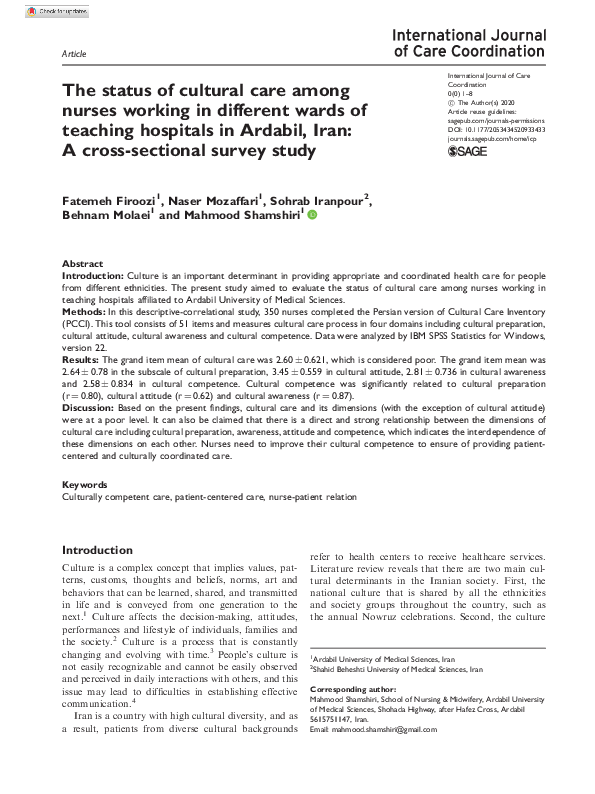 (PDF) The status of cultural care among nurses working in different ...