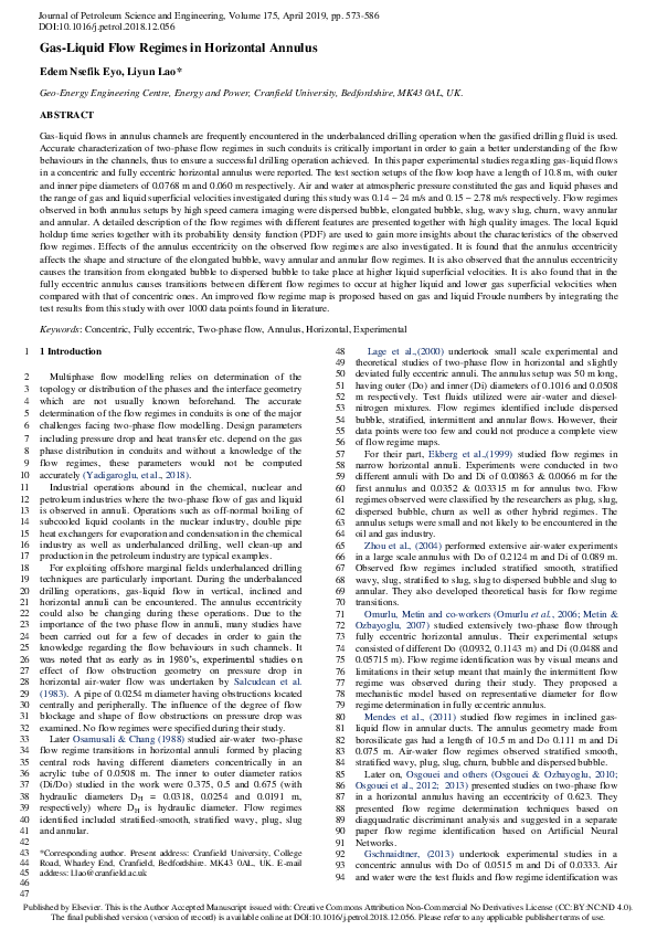 (PDF) Gas-liquid flow regimes in horizontal annulus