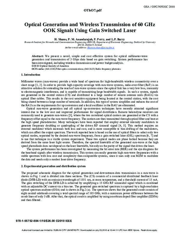 (PDF) Optical Generation and Wireless Transmission of 60 GHz OOK ...