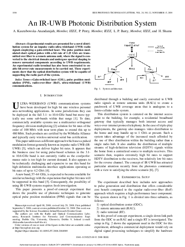 (PDF) An IR-UWB Photonic Distribution System
