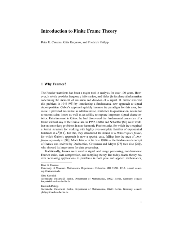 (PDF) Introduction to Finite Frame Theory