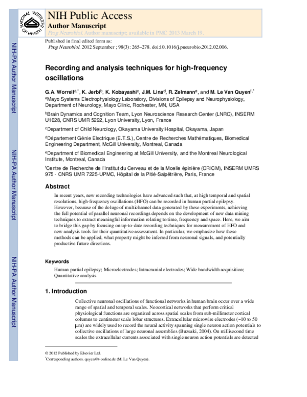 (PDF) Recording and analysis techniques for high-frequency oscillations ...