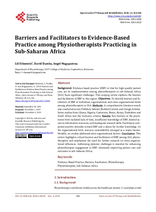 (PDF) Barriers and Facilitators to Evidence-Based Practice among Physiotherapists Practicing in ...