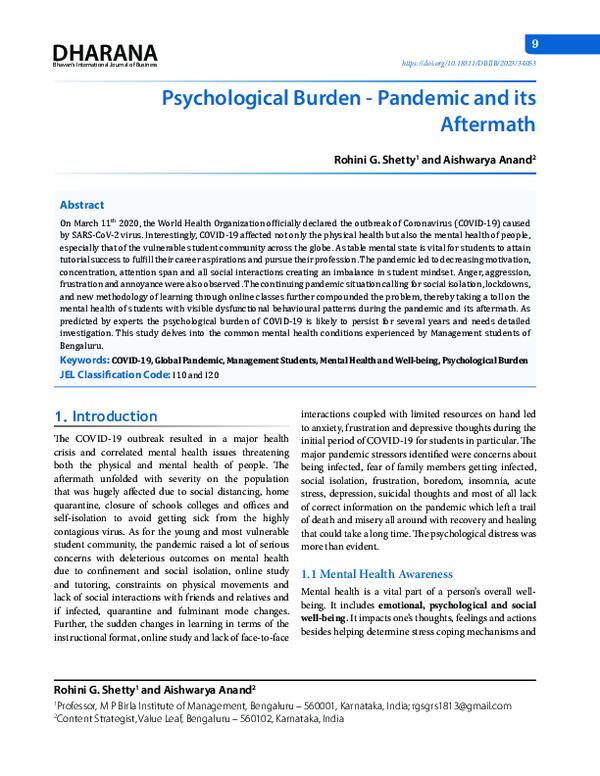 (PDF) Psychological Burden - Pandemic and its Aftermath