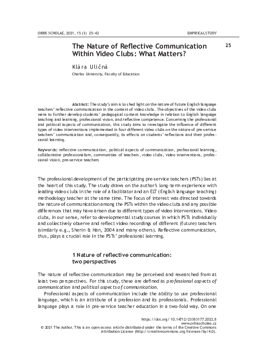 (PDF) The Nature of Reflective Communication Within Video Clubs: What Matters?