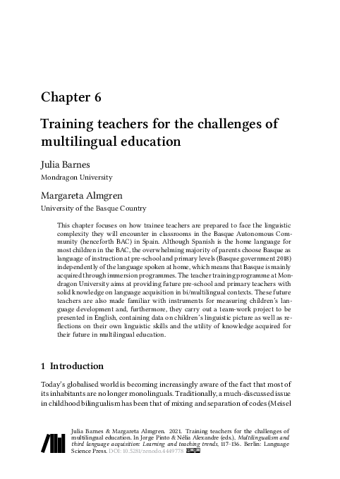 (PDF) Chapter 6 Training teachers for the challenges of multilingual ...