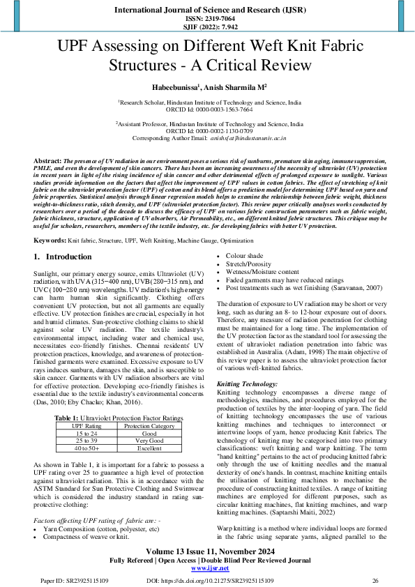 (PDF) UPF ASSESSING ON DIFFERENT WEFT KNIT FABRIC STRUCTURES - A ...
