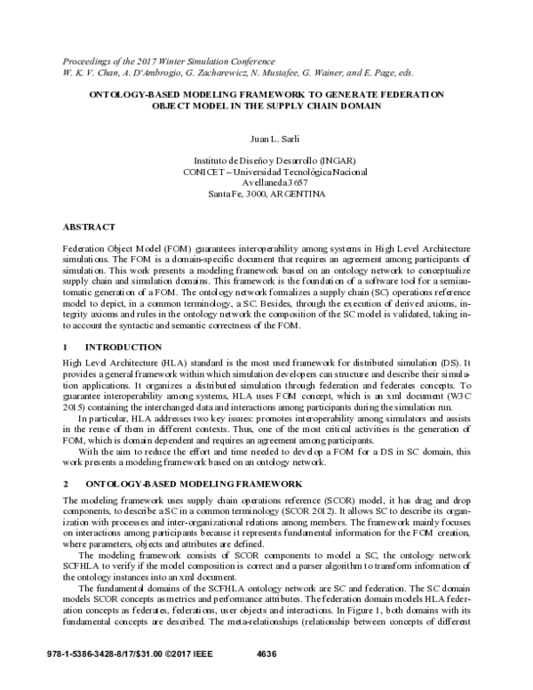 Pdf Ontology Based Modeling Framework To Generate Federation Object Model In The Supply Chain