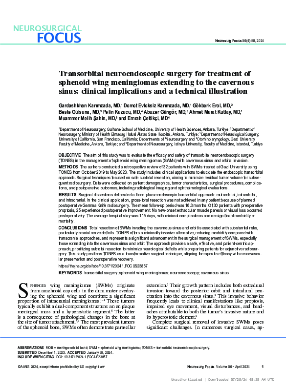 (PDF) Transorbital neuroendoscopic surgery for treatment of sphenoid ...